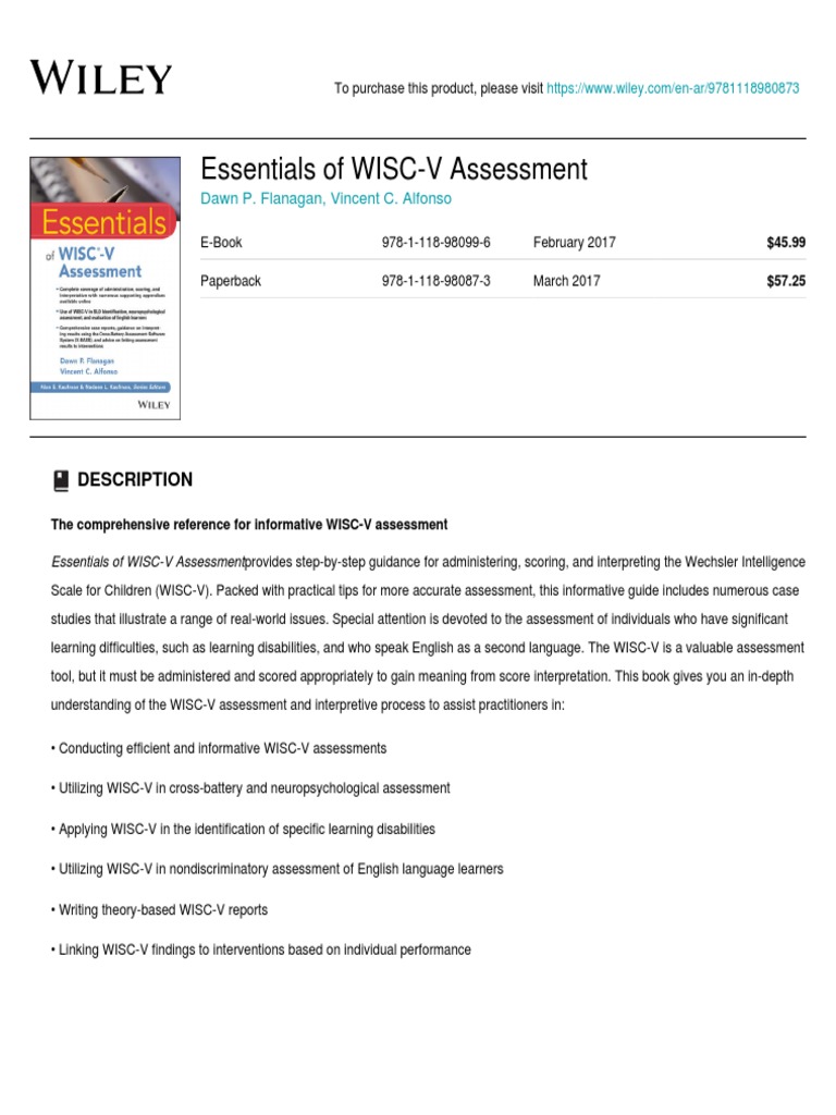 Wiley - Essentials of WISC-V Assessment - 978-1-118-98087-3 PDF | PDF ...