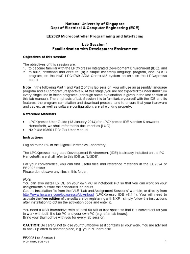 EE2028 Lab 1 Manual | PDF | Computer Program | Programming