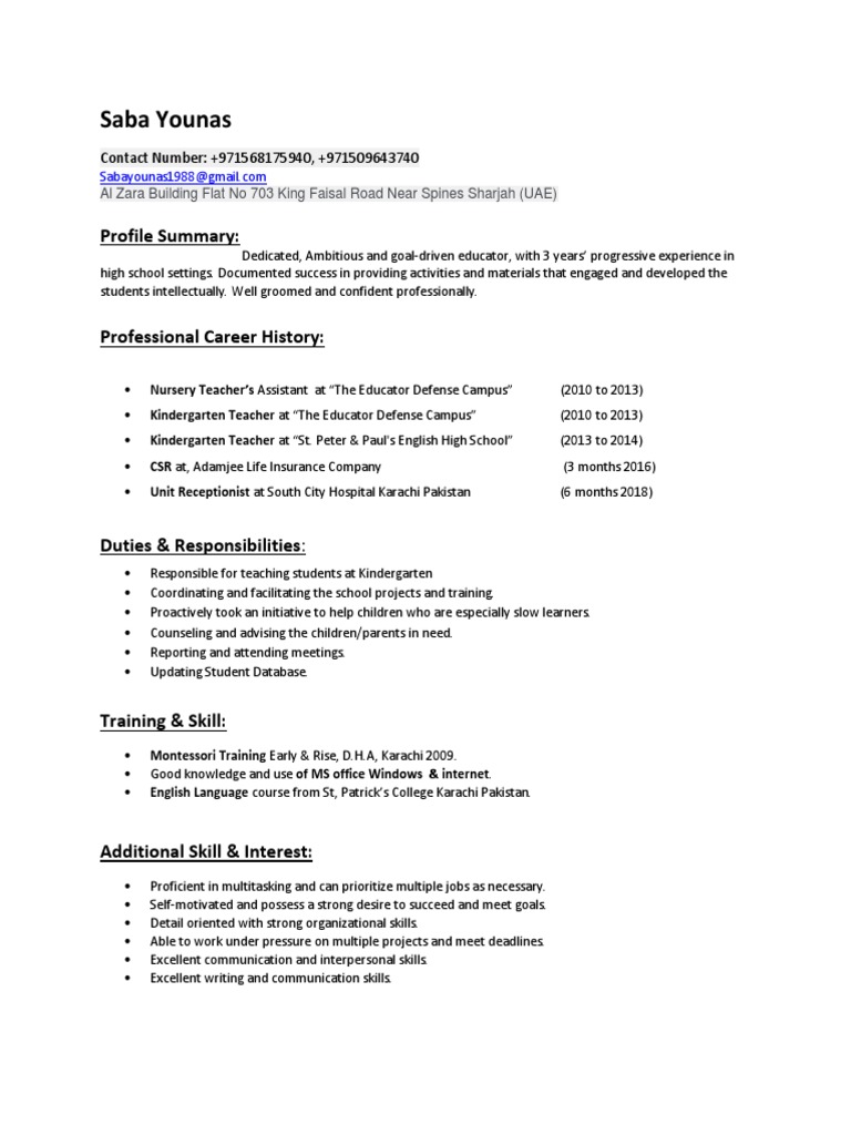 Saba CV 1 | Download Free PDF | Teachers | Behavior Modification
