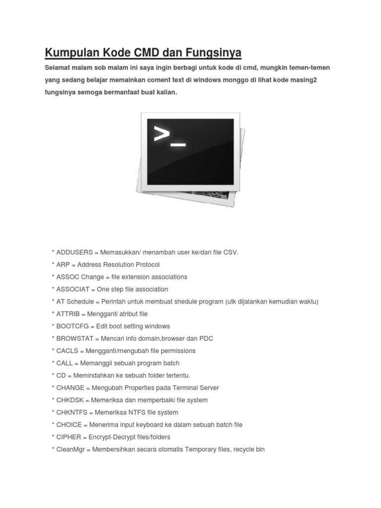 Kode CMD Dan Fungsinya | PDF | Komputer