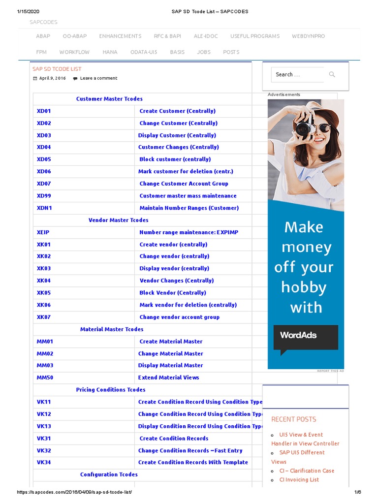SAP SD Tcode List - SAPCODES | PDF | Invoice | Software