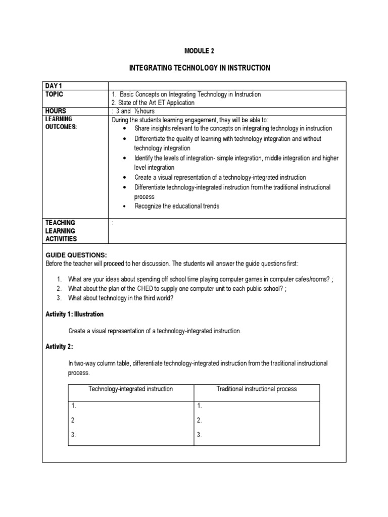 Module Plan in Integrating Technology in Instruction | PDF | Education ...