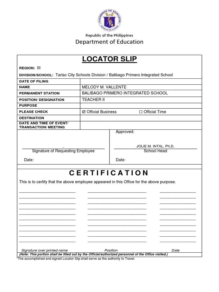 DEPED LOCATOR-SLIP Sample | PDF | Government | Business