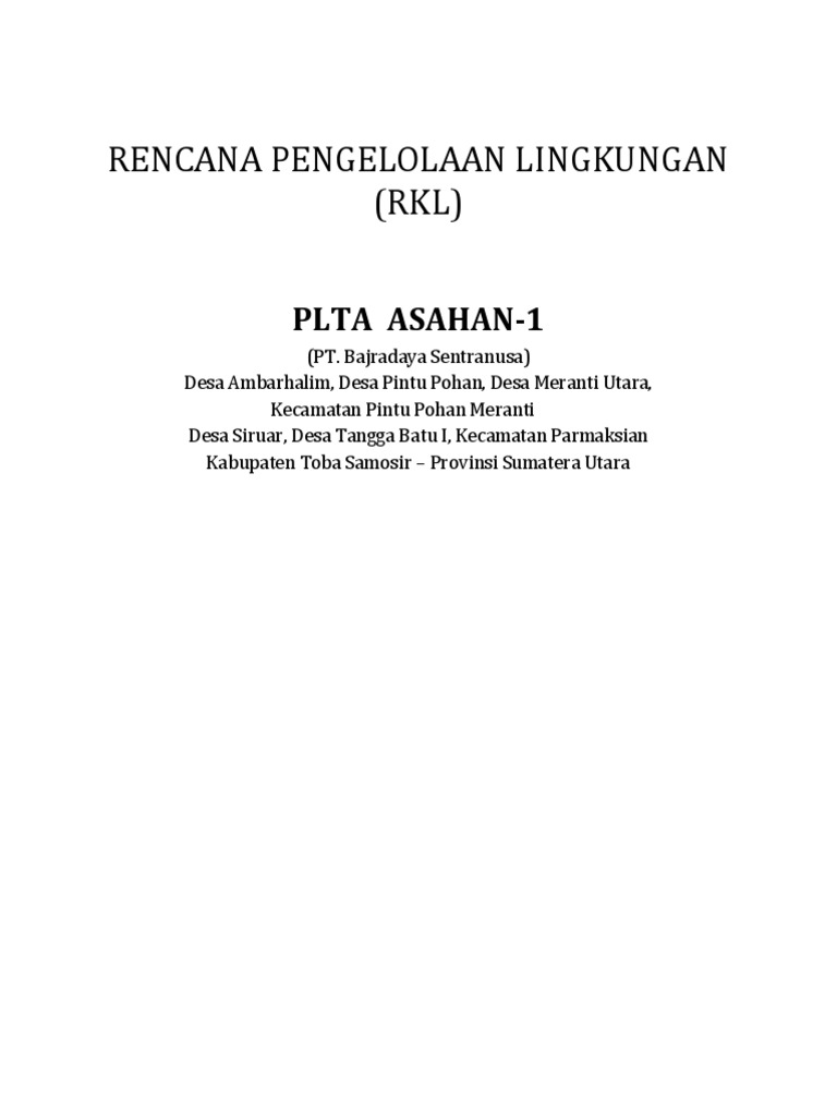 Contoh Laporan RKL RPL PLTA | PDF | Sains & Matematika