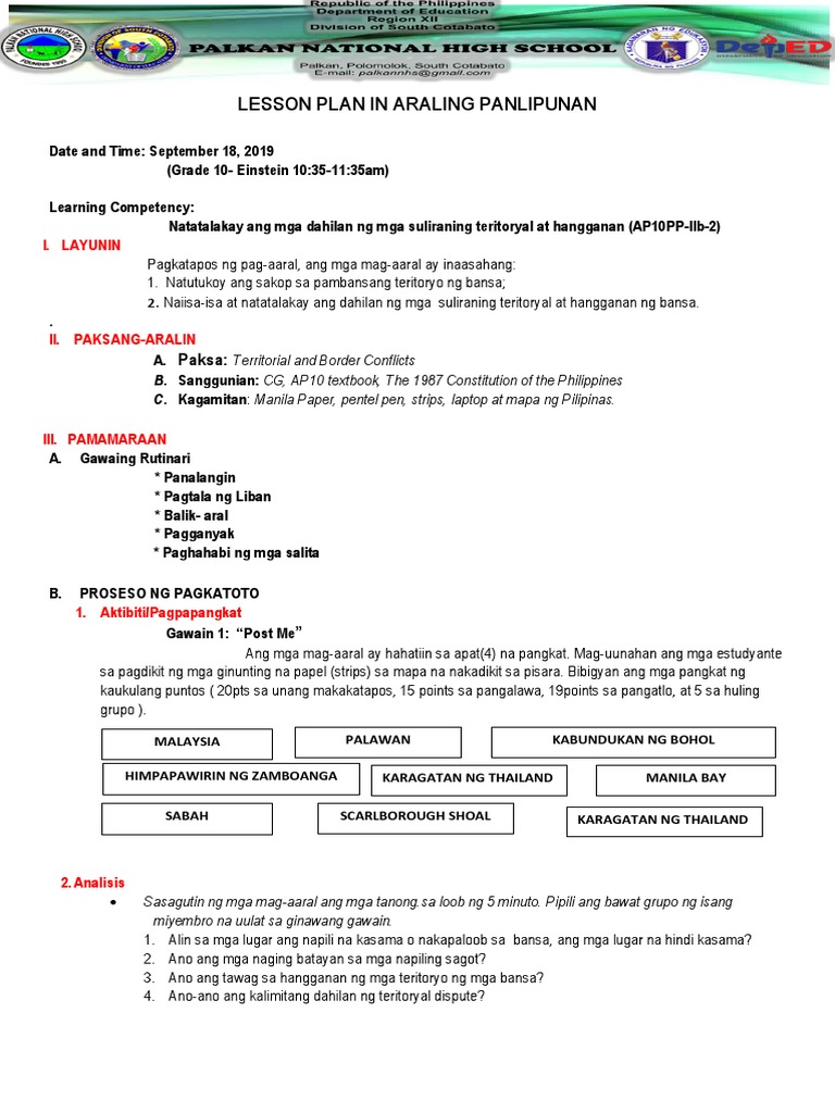 Lesson Plan in Araling Panlipunan.10 | PDF