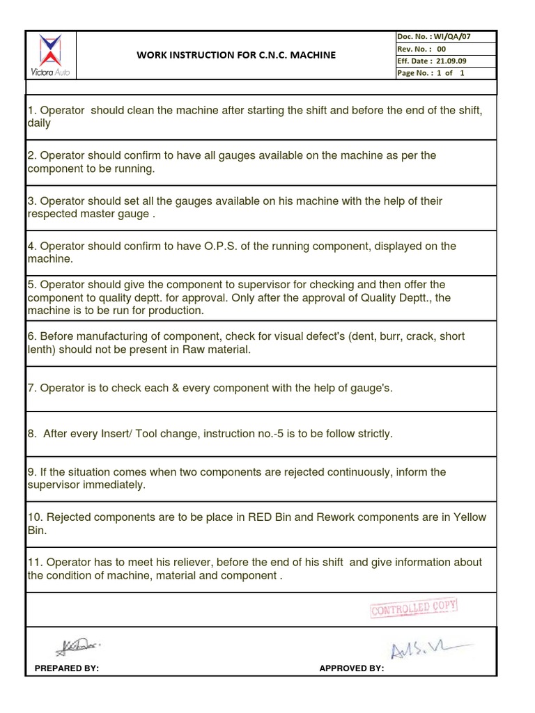 Work Instruction For Operator (English) | PDF