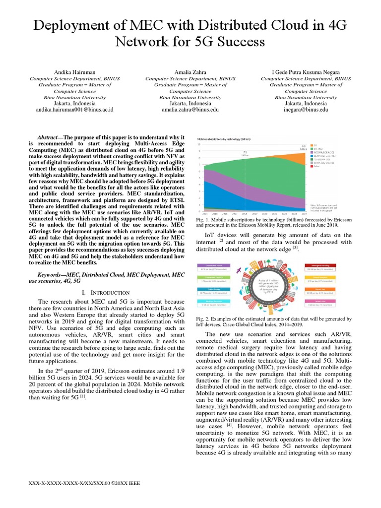 Deployment of MEC With Distributed Cloud in 4G Network For 5G Success ...