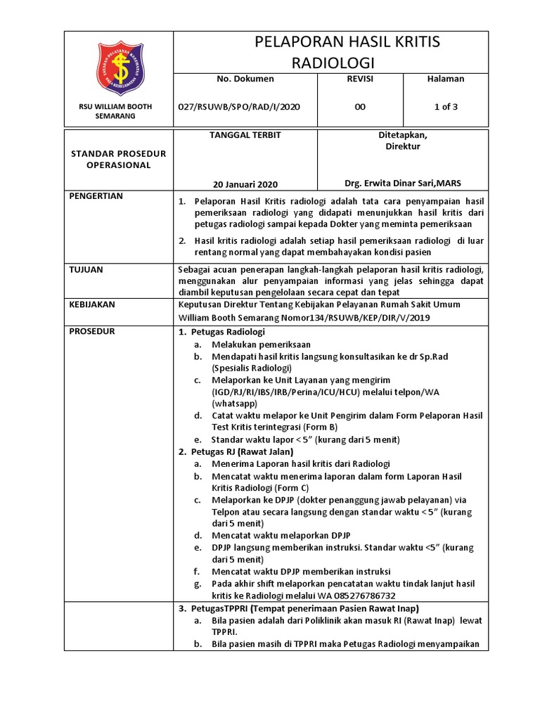 Form SPO - Pelaporan Hasil Kritis Radiologi | PDF