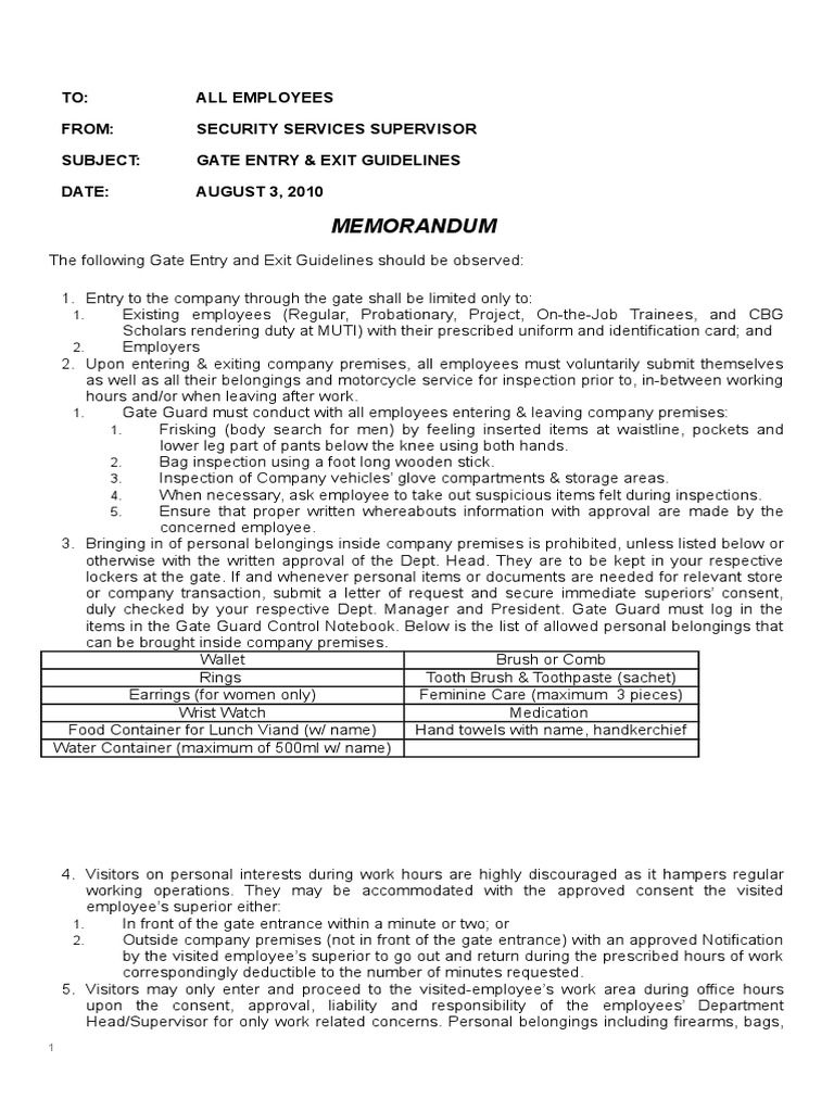 Gate Entry Guidelines | Download Free PDF | Social Institutions ...