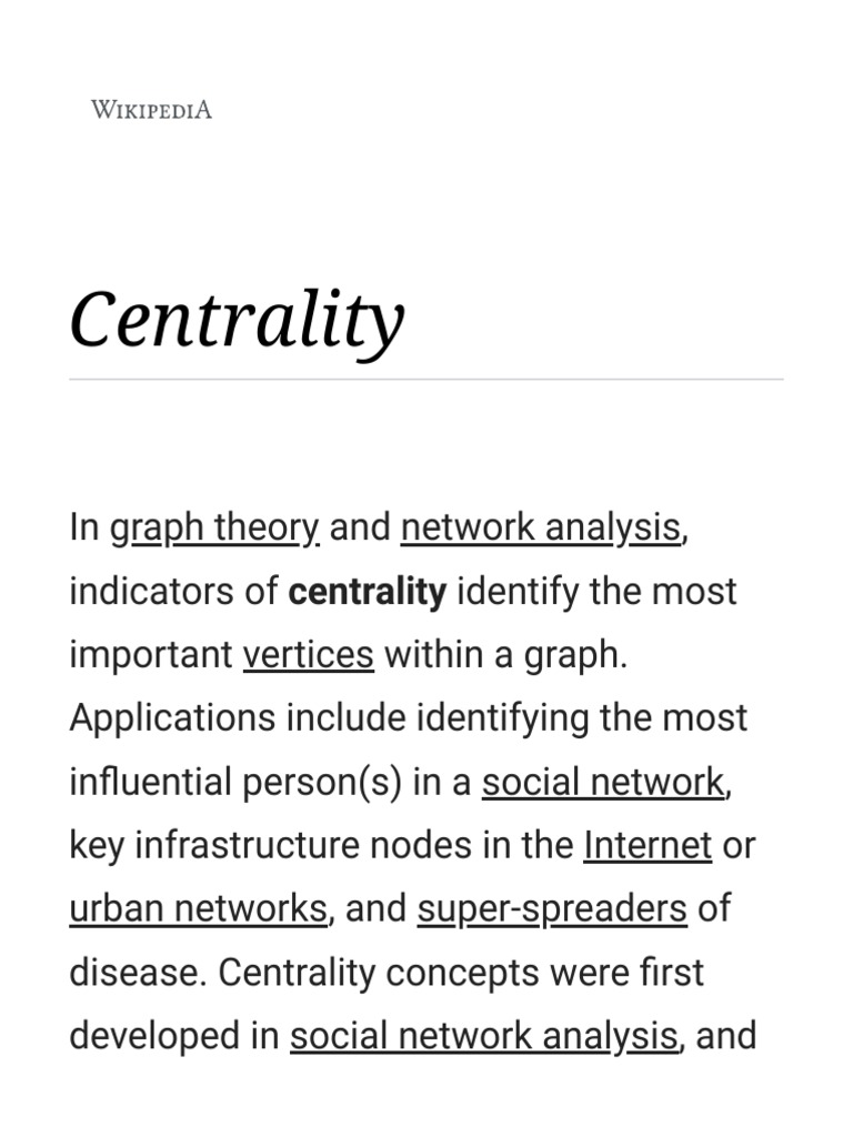 Centrality Measures Identify Important Graph Vertices | PDF | Combinatorics | Theoretical ...