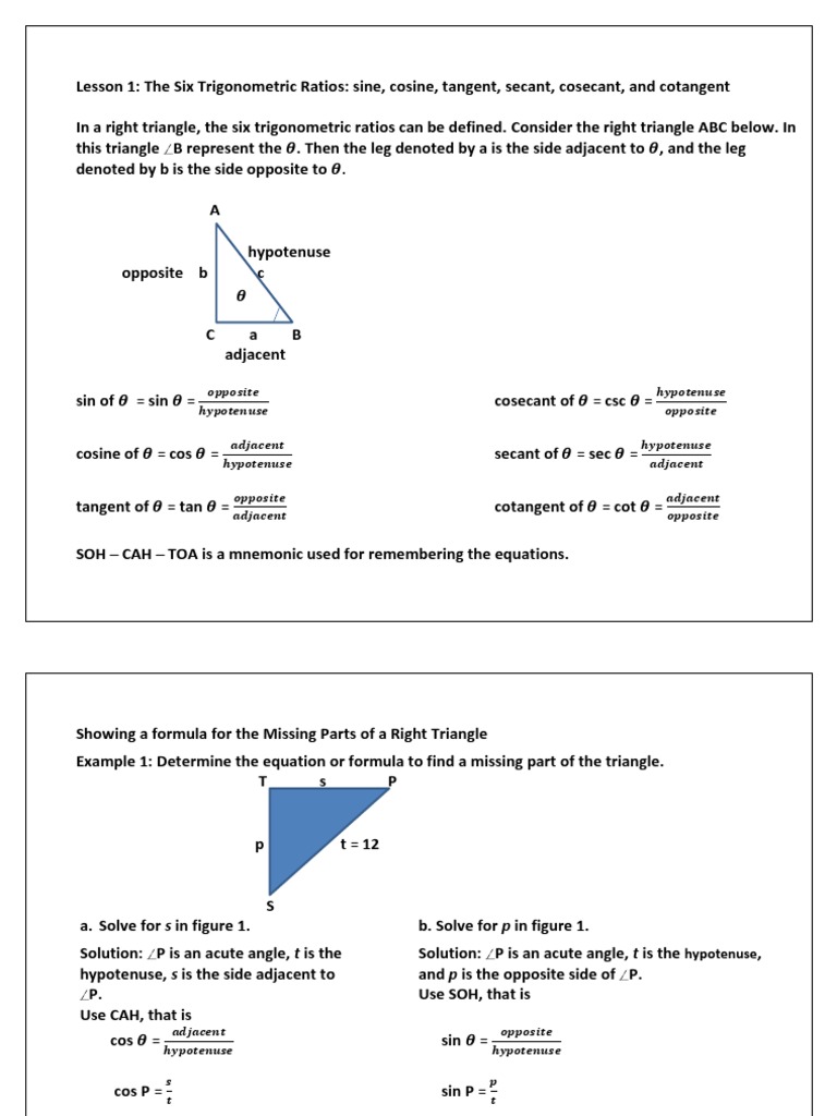 Lesson 1 Trigonometric Ratios | PDF | Trigonometric Functions | Sine