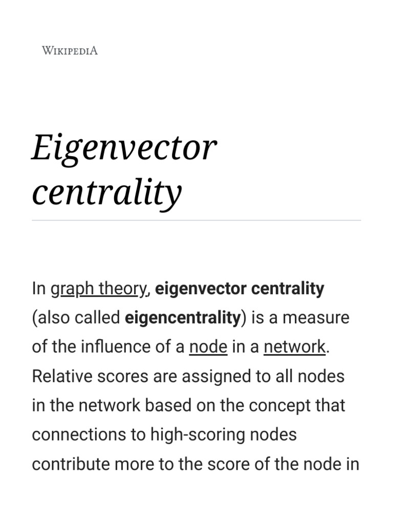Eigenvector Centrality - Wikipedia | PDF | Eigenvalues And Eigenvectors | Algebra