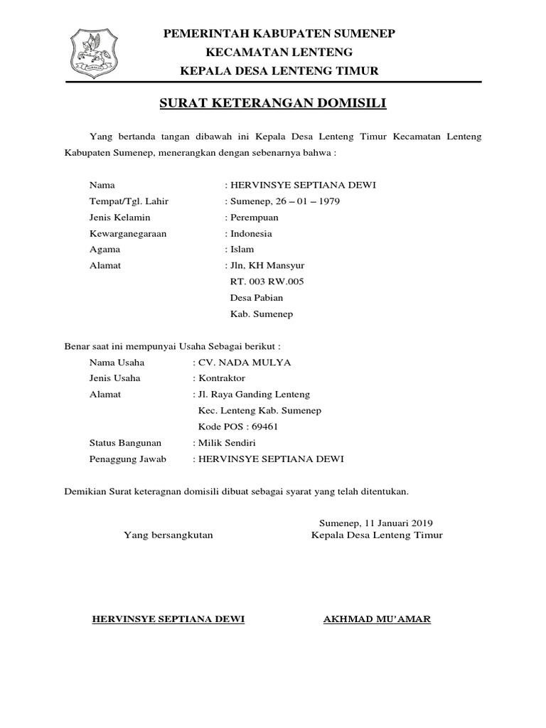 Surat Keterangan Domisili | PDF