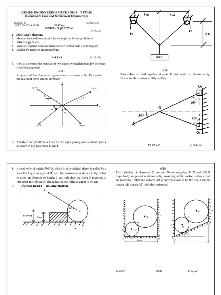 Model Question Paper ENGINEERING MECHANICS | PDF