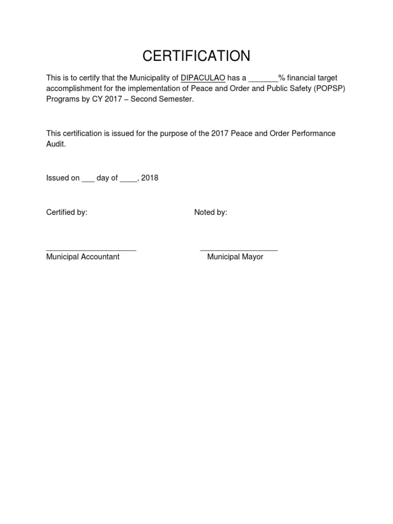 Sample Certificaton POC Accountant Certification | PDF