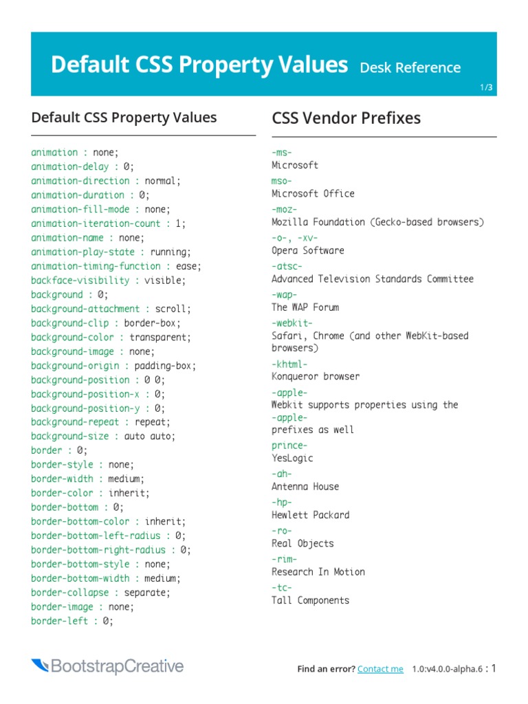 Css Default Values Reference 10v400 Alpha6 | PDF | Cascading Style Sheets | Software Development