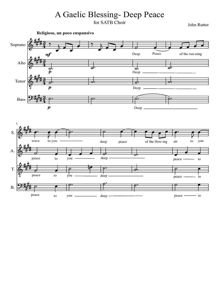 Deep Peace: A Gaelic Blessing for Choir | PDF | Choral Compositions ...