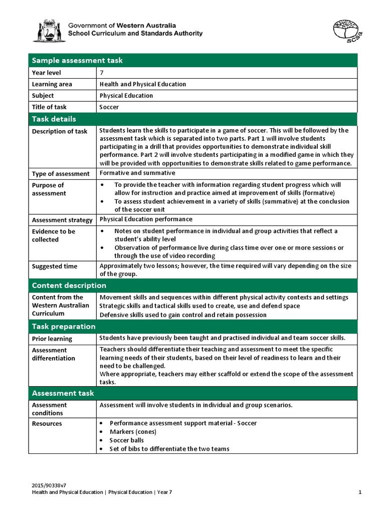 Hpe-Physical-Education Assessment-Task-Year-7-Sample Soccer | PDF ...