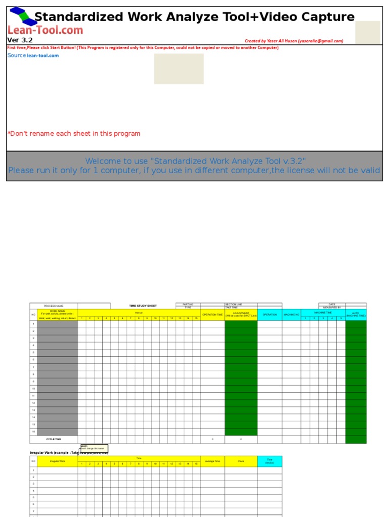 Standardized Work Analysis Tool 3.2 | PDF | Computing | Computer ...