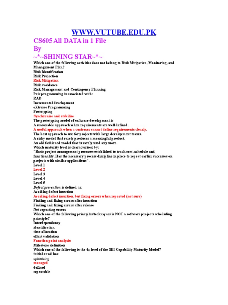 Software Engineering II - CS605 Mid Term Solved Mcqs | PDF | Software Development | Software ...