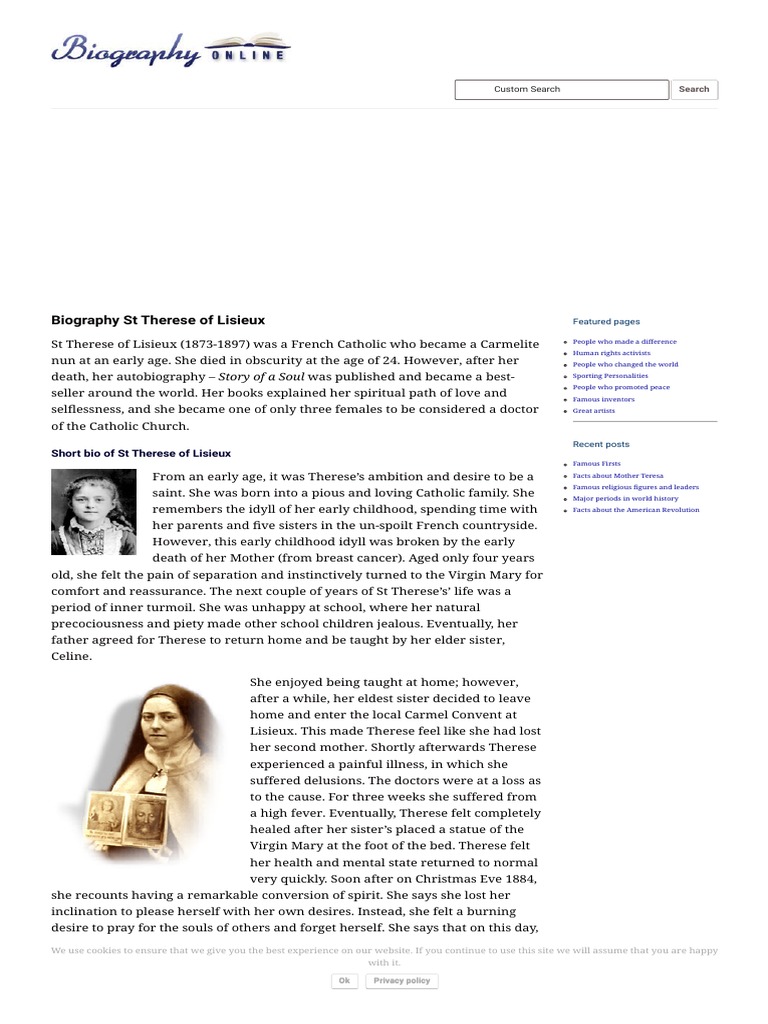 Biography ST Therese of Lisieux - Biography Online | PDF | Religious ...