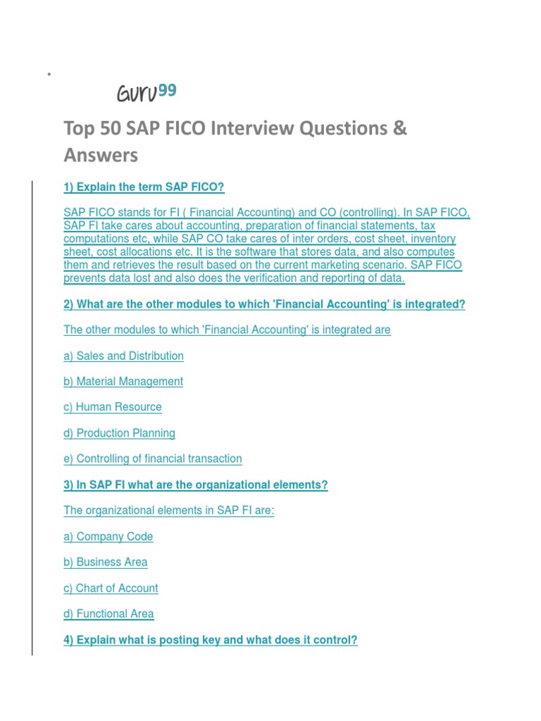Top 50 SAP FICO Interview Questions | PDF | Debits And Credits | Payments