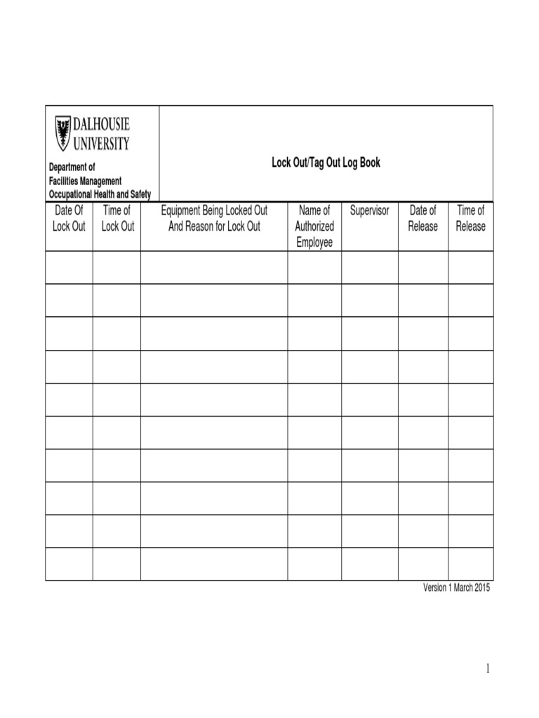 Lock Out/Tag Out Log Book Template | PDF