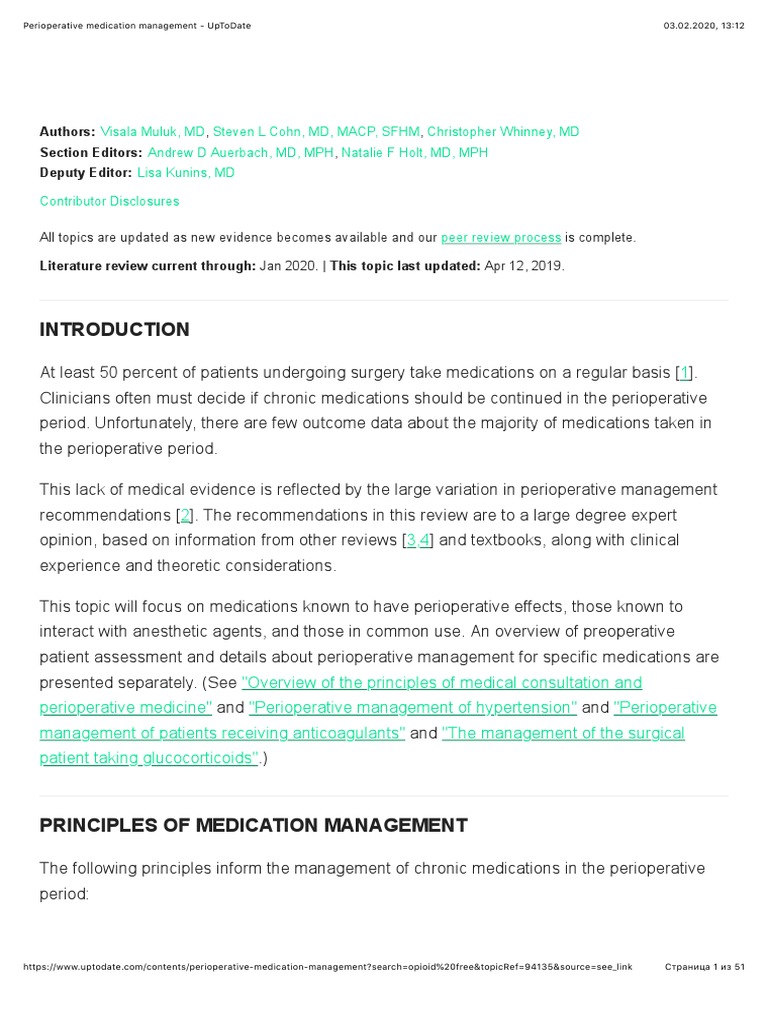 Perioperative Medication Management - UpToDate | PDF | Hormone ...