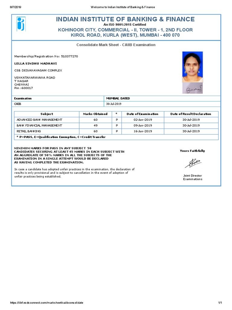 Caiib Consolidated Mark List | PDF