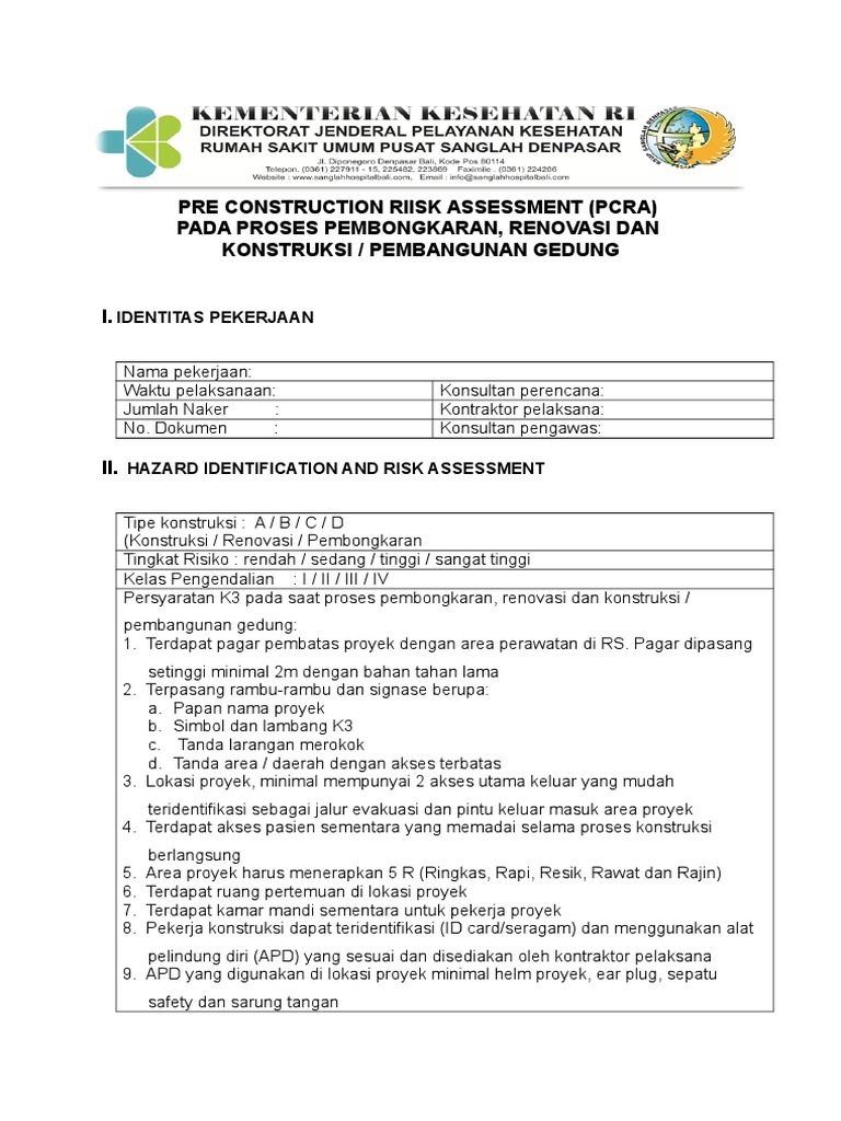 PCRA - Checklist RSUP Sanglah Denpasar | PDF