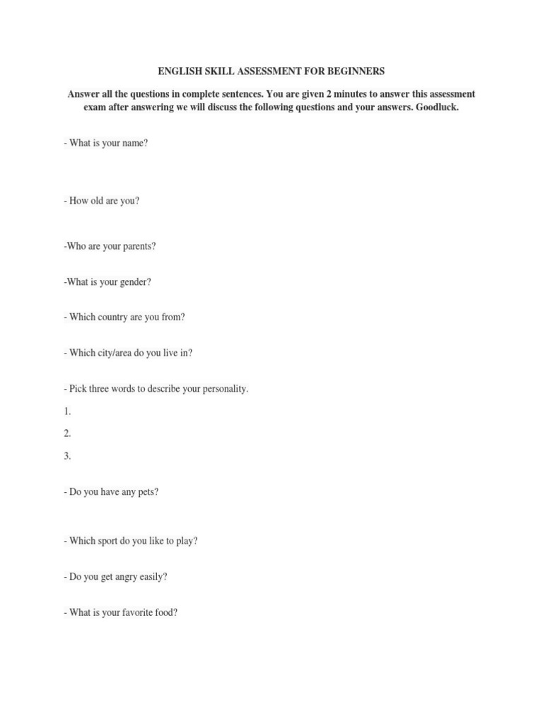 ENGLISH SKILL Assessment | PDF