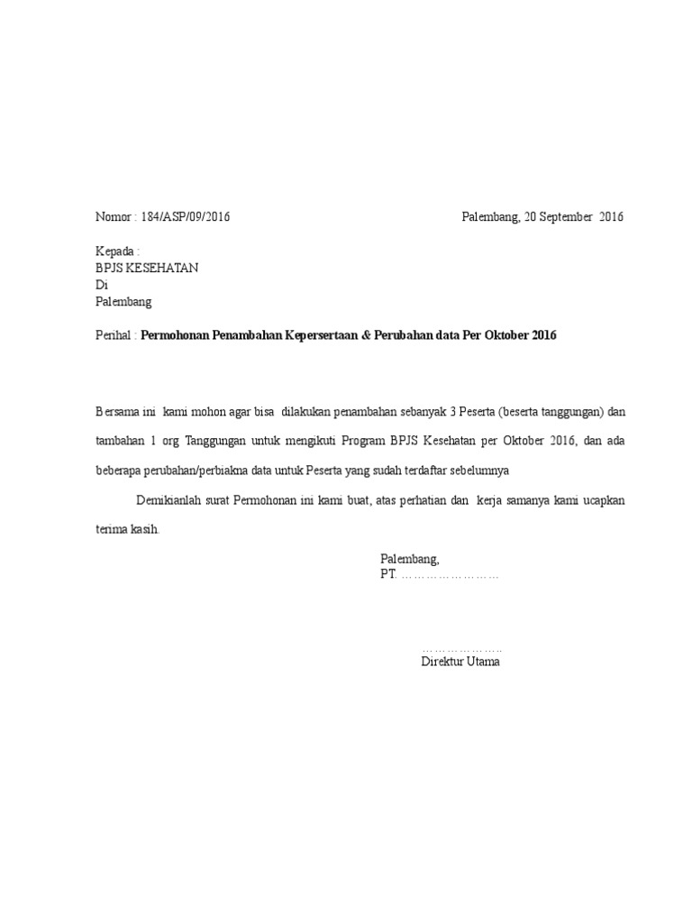 Surat Permohonan BPJS-KESEHATAN | PDF