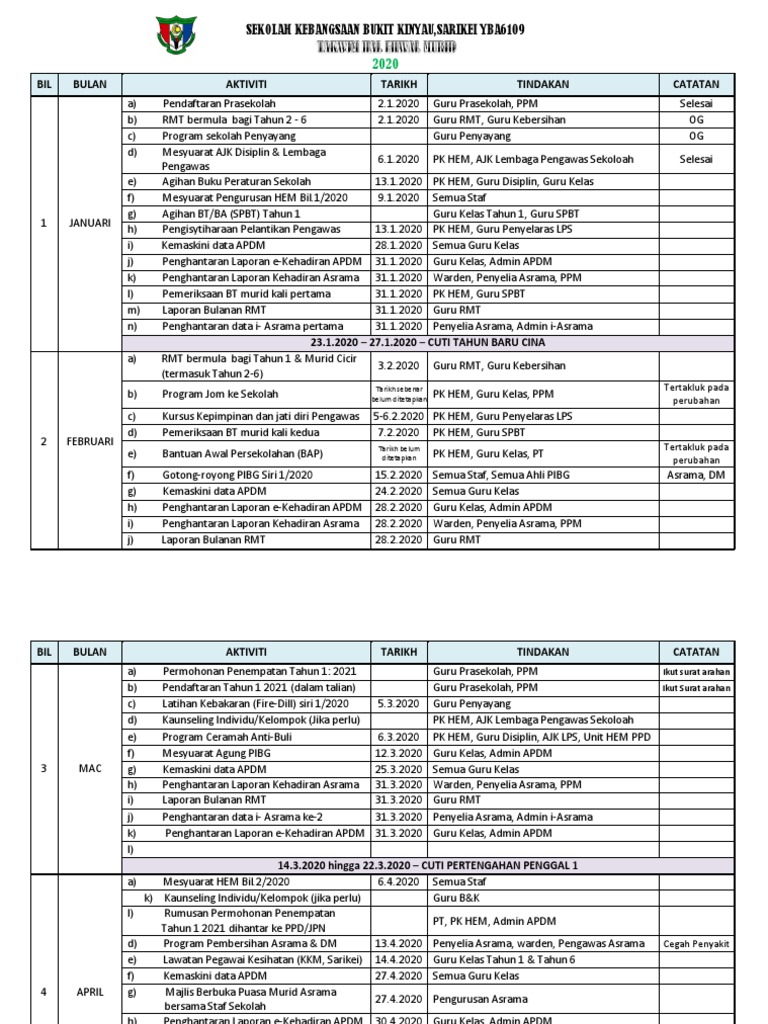 Takwim Hem 2020 | PDF