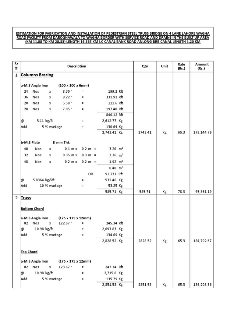 Final Estimation Bridge | PDF | Structural Steel | Cost