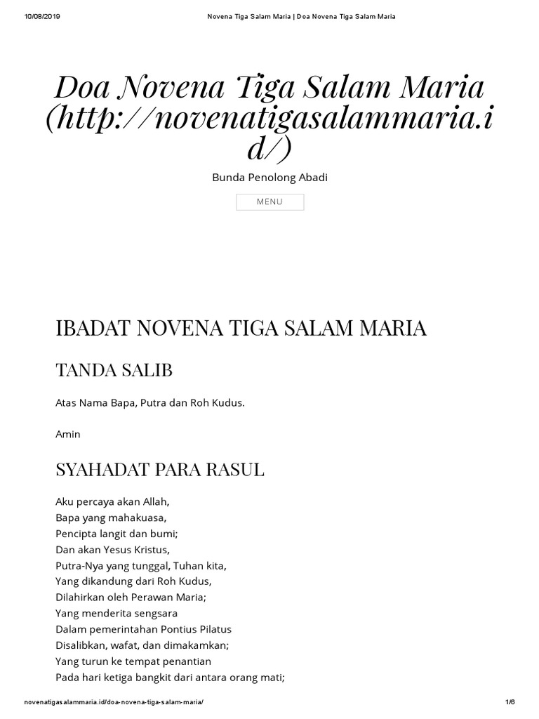 Novena Tiga Salam Maria - Doa Novena Tiga Salam Maria | PDF