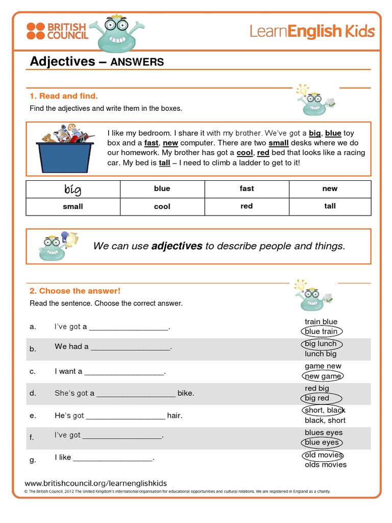 Grammar Games Adjectives Answers PDF | PDF