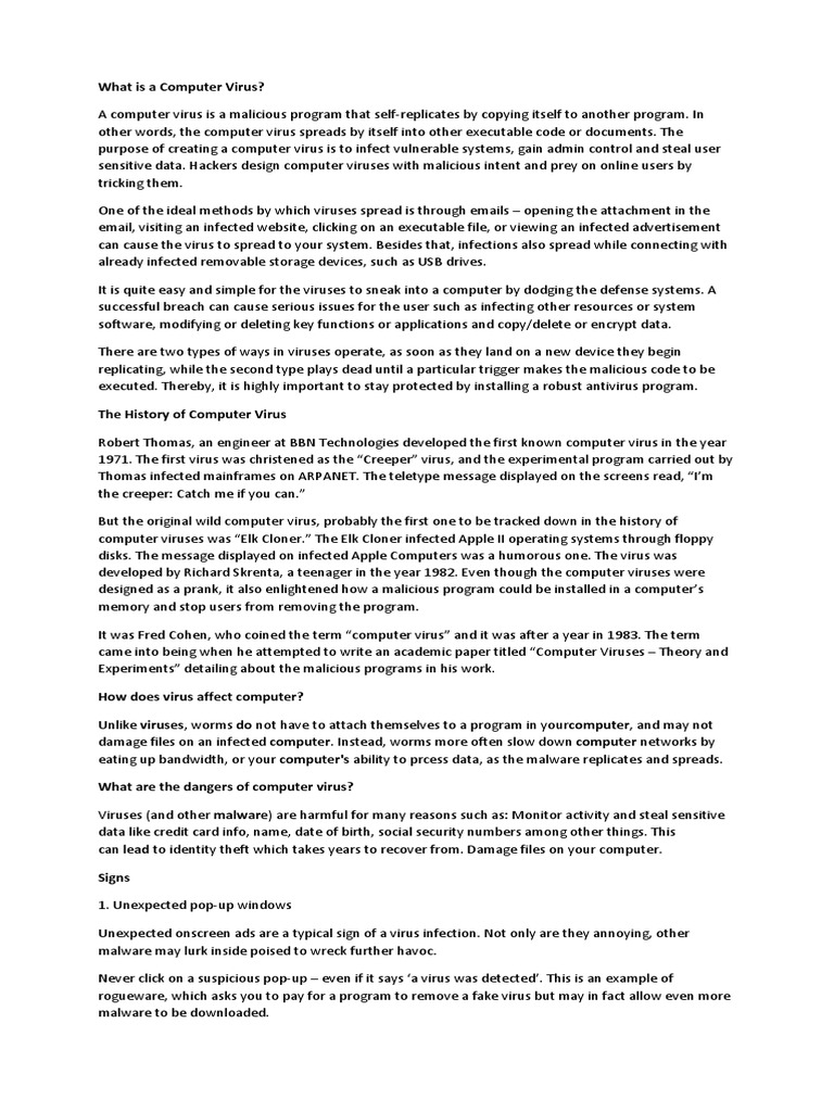 What Is A Computer Virus | PDF | Computer Virus | Malware