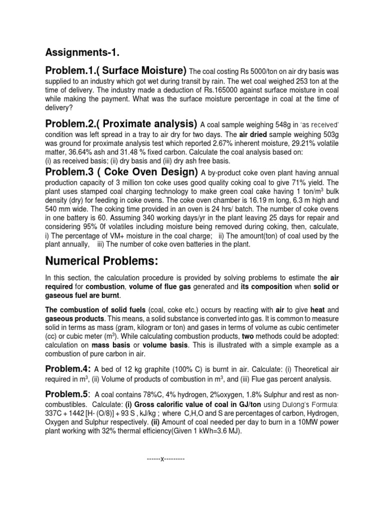 Problems As Assignment-1 | PDF | Coke (Fuel) | Combustion