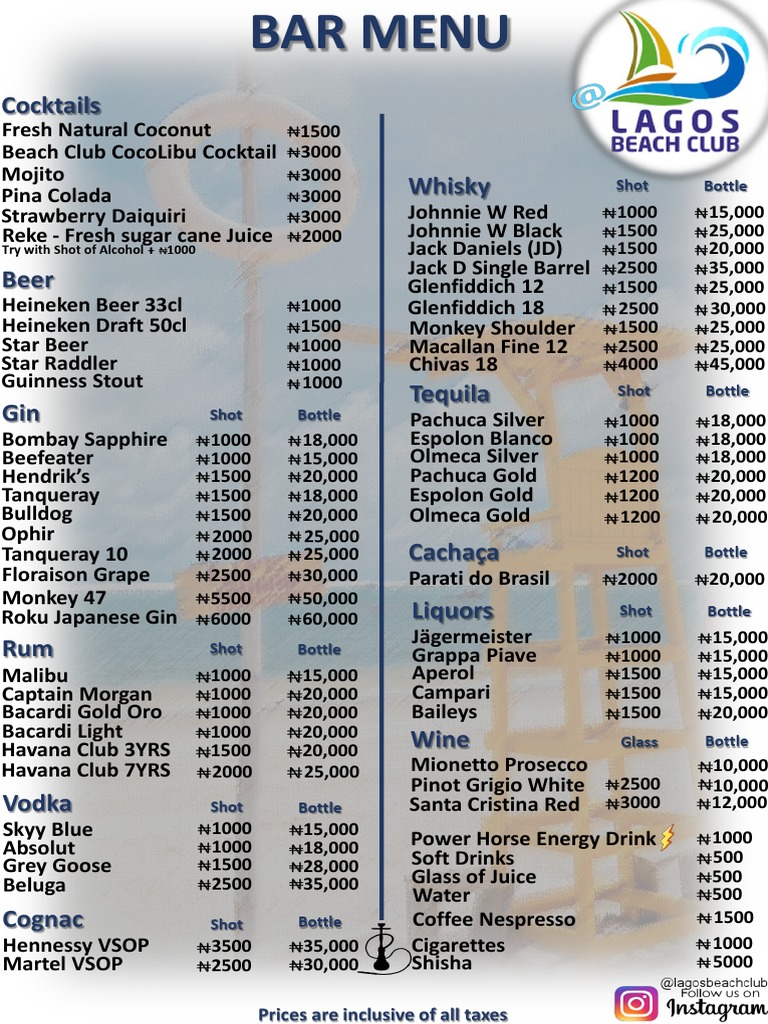 Lagos Beach Club Menu | PDF | Drink | Distillation