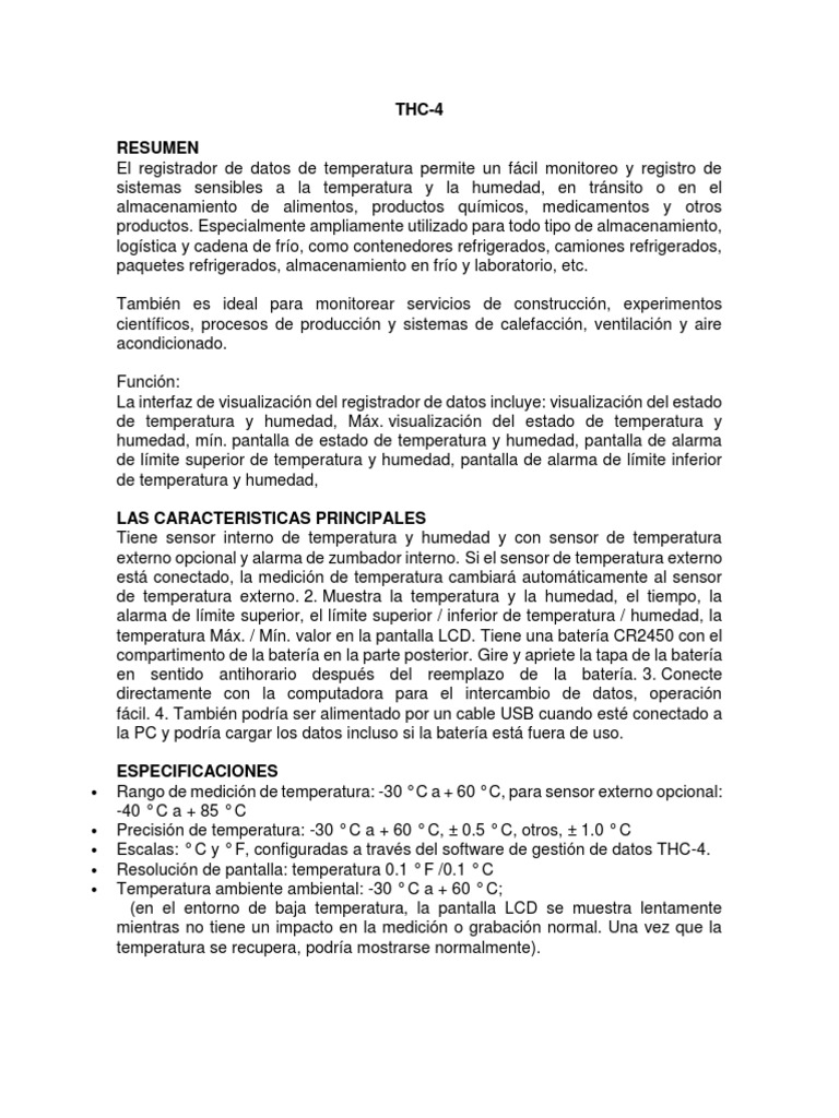 THC-4 Manual | PDF | Temperatura | USB