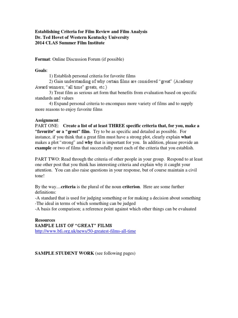 Film Review Criteria | PDF | Cinematography
