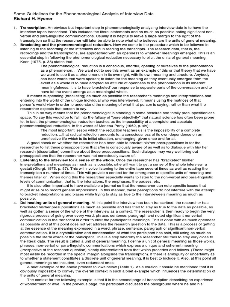 Some Guidelines For The Phenomenological Analysis of Interview Data ...