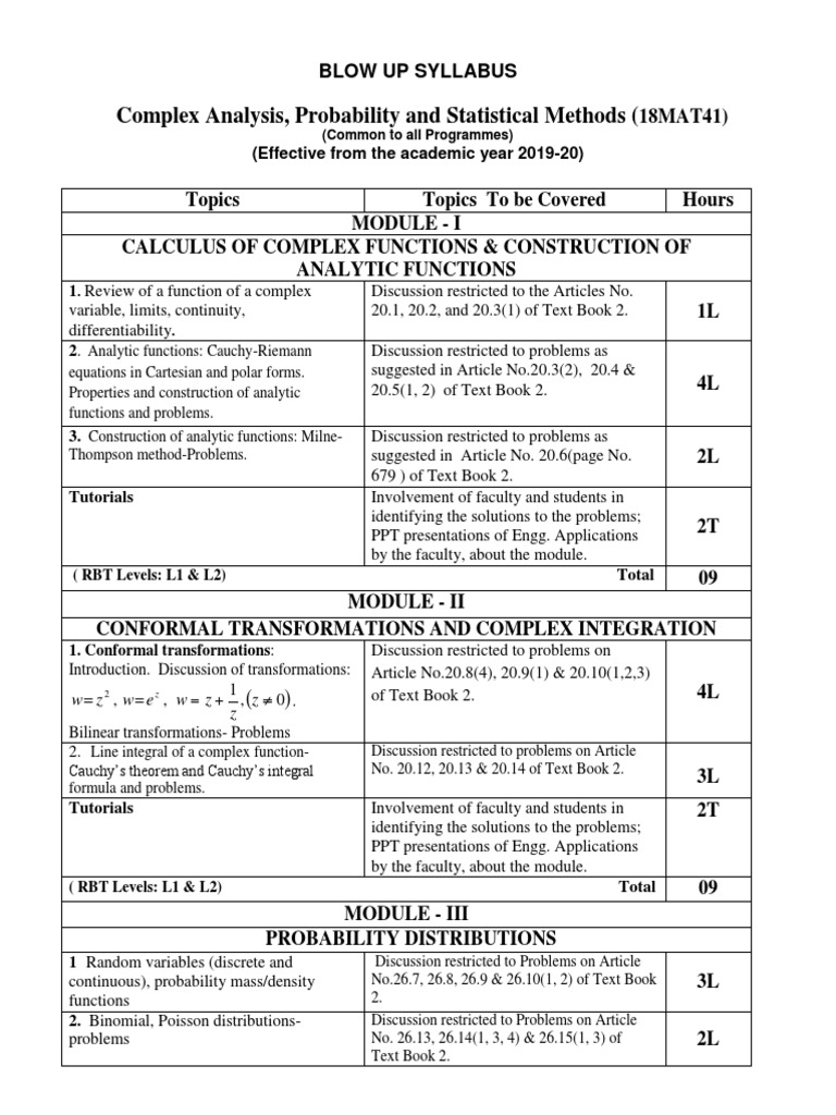 18MAT41 Blow Up Syllabus | PDF | Probability Distribution | Correlation And Dependence