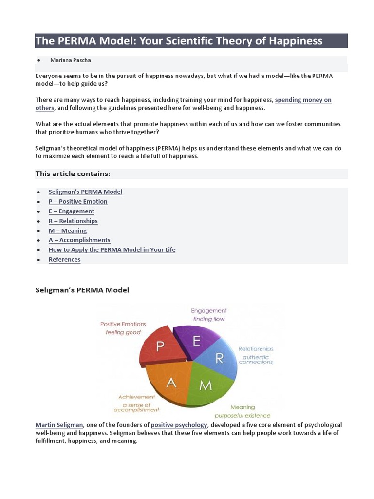 The PERMA Model.docx | Well Being | Positive Psychology