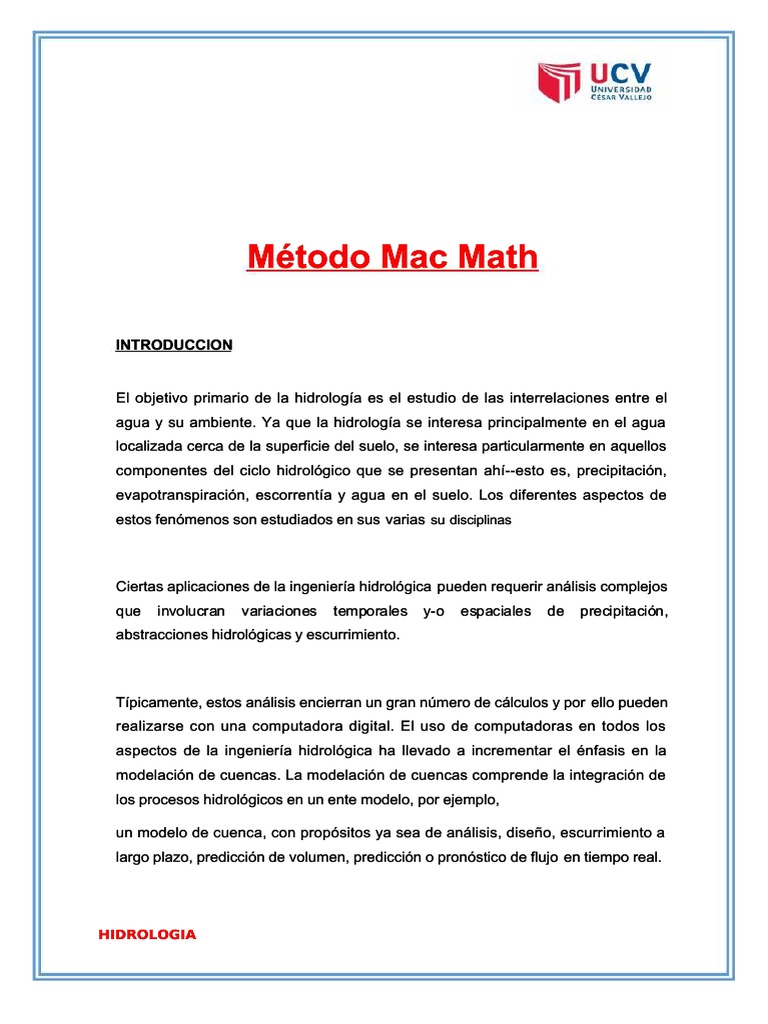 Método Mac Math en Hidrología | PDF | Hidrología | Descarga (hidrología)