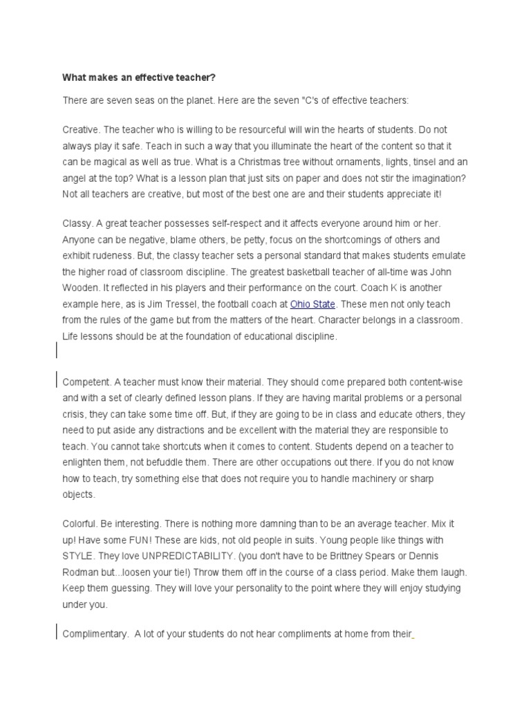 What Makes An Effective Teacher Pdf Teachers