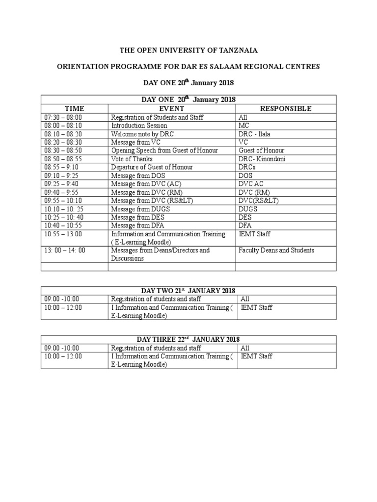 Orientation Timetable 2018-3 | PDF