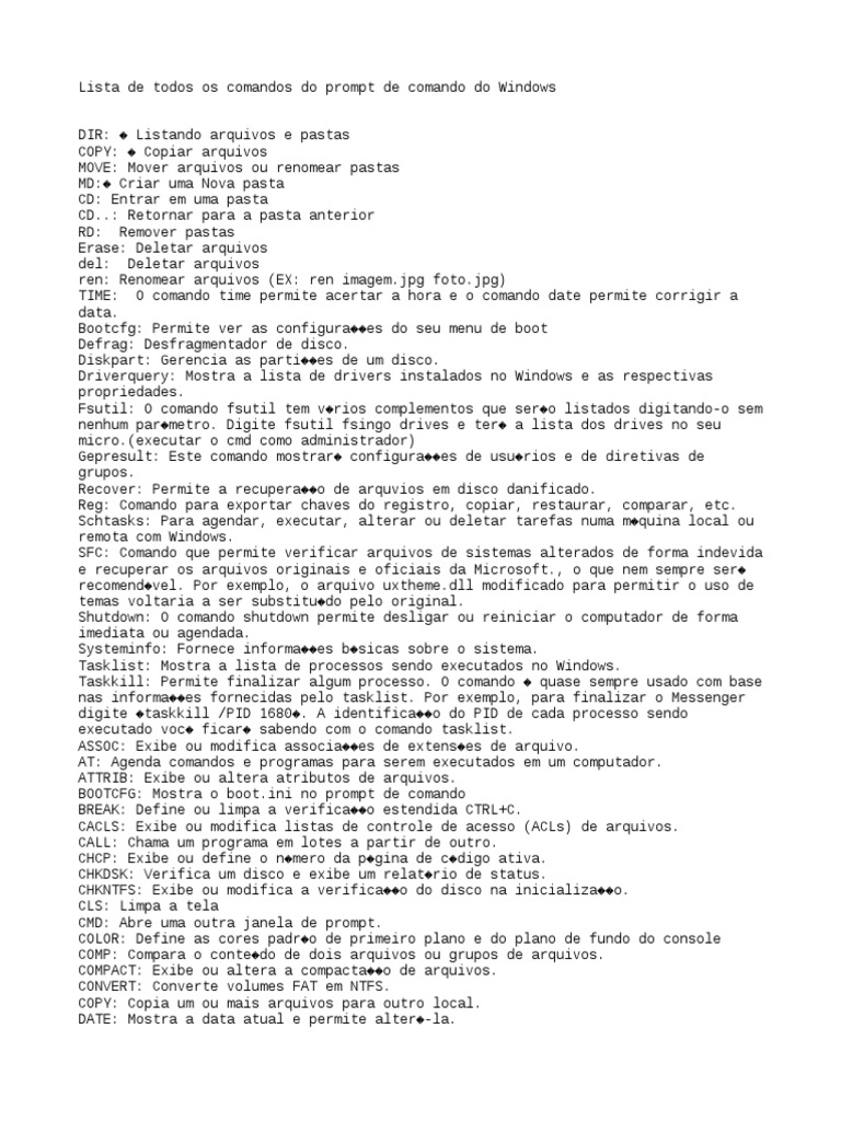 Todos Os Comandos de Prompt de Comando (CMD) | PDF | Windows Vista ...