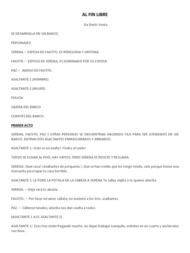 Obra Teatral AL FIN LIBRE | PDF | Policía | Violencia