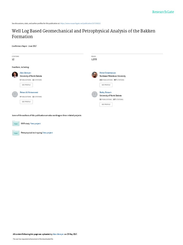 Well Log Based Geomechanical and Petrophysical Analysis of The Bakken ...